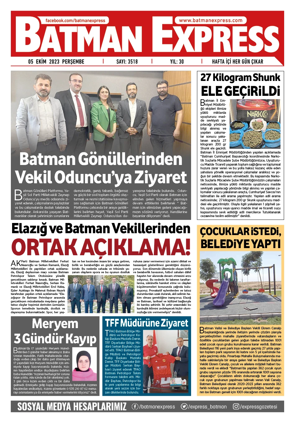 05 EKİM 2023 PERŞEMBE - Batman Express Gazetesi