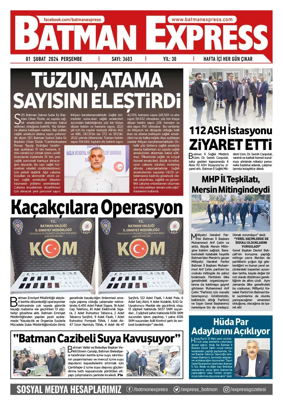 01 ŞUBAT 2024 PERŞEMBE - Batman Express Gazetesi