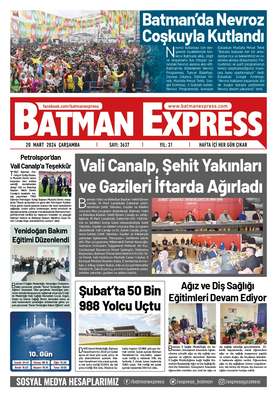20 MART 2024 ÇARŞAMBA - Batman Express Gazetesi