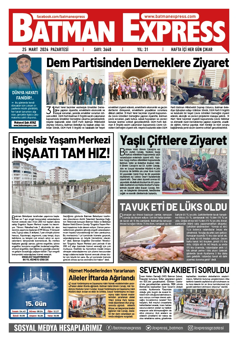 25 MART 2024 PAZARTESİ - Batman Express Gazetesi