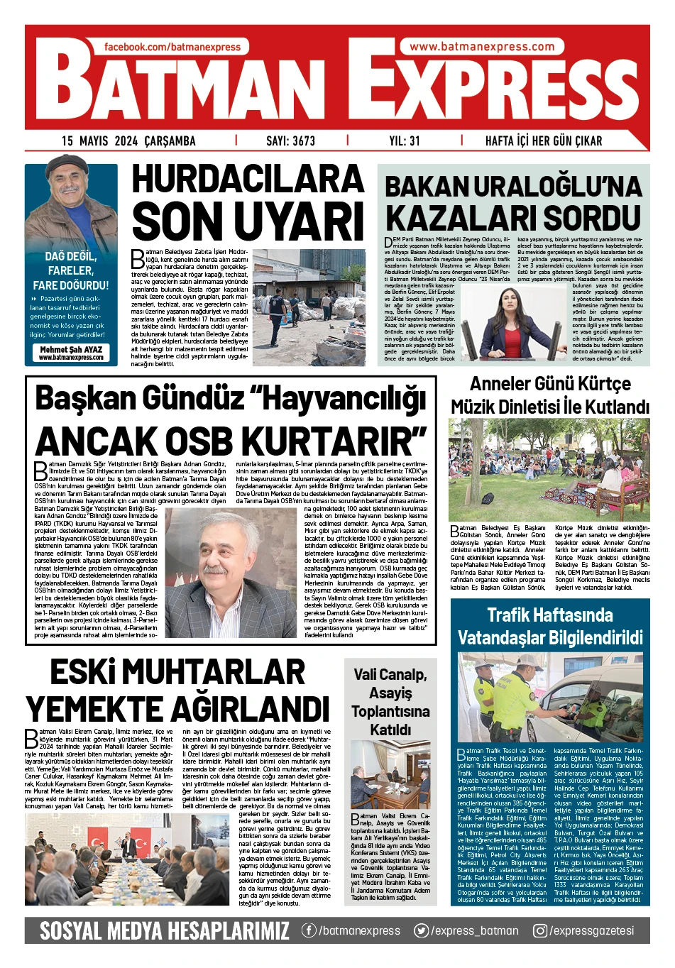 15 MAYIS 2024 ÇARŞAMBA - Batman Express Gazetesi