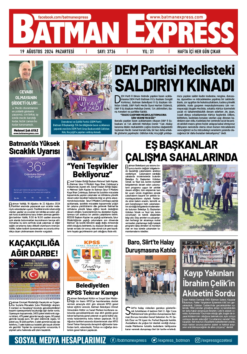 19 AĞUSTOS 2024 PAZARTESİ - Batman Express Gazetesi