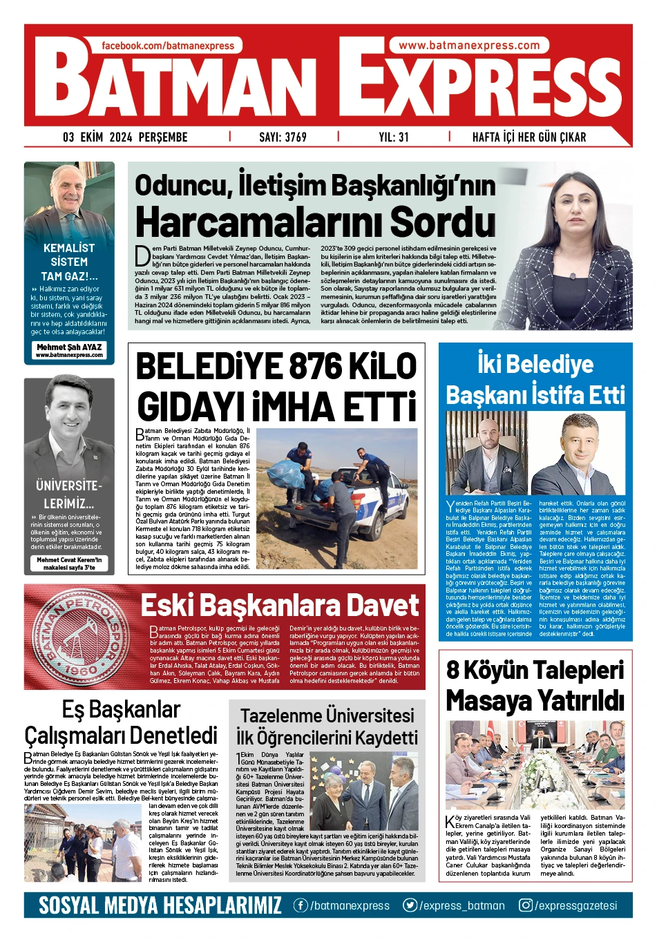 03 EKİM 2024 PERŞEMBE - Batman Express Gazetesi