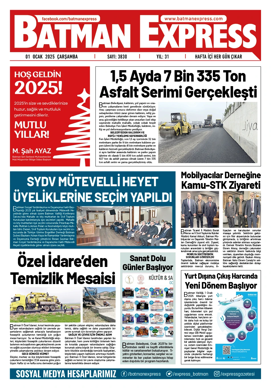 01 OCAK 2025 ÇARŞAMBA - Batman Express Gazetesi